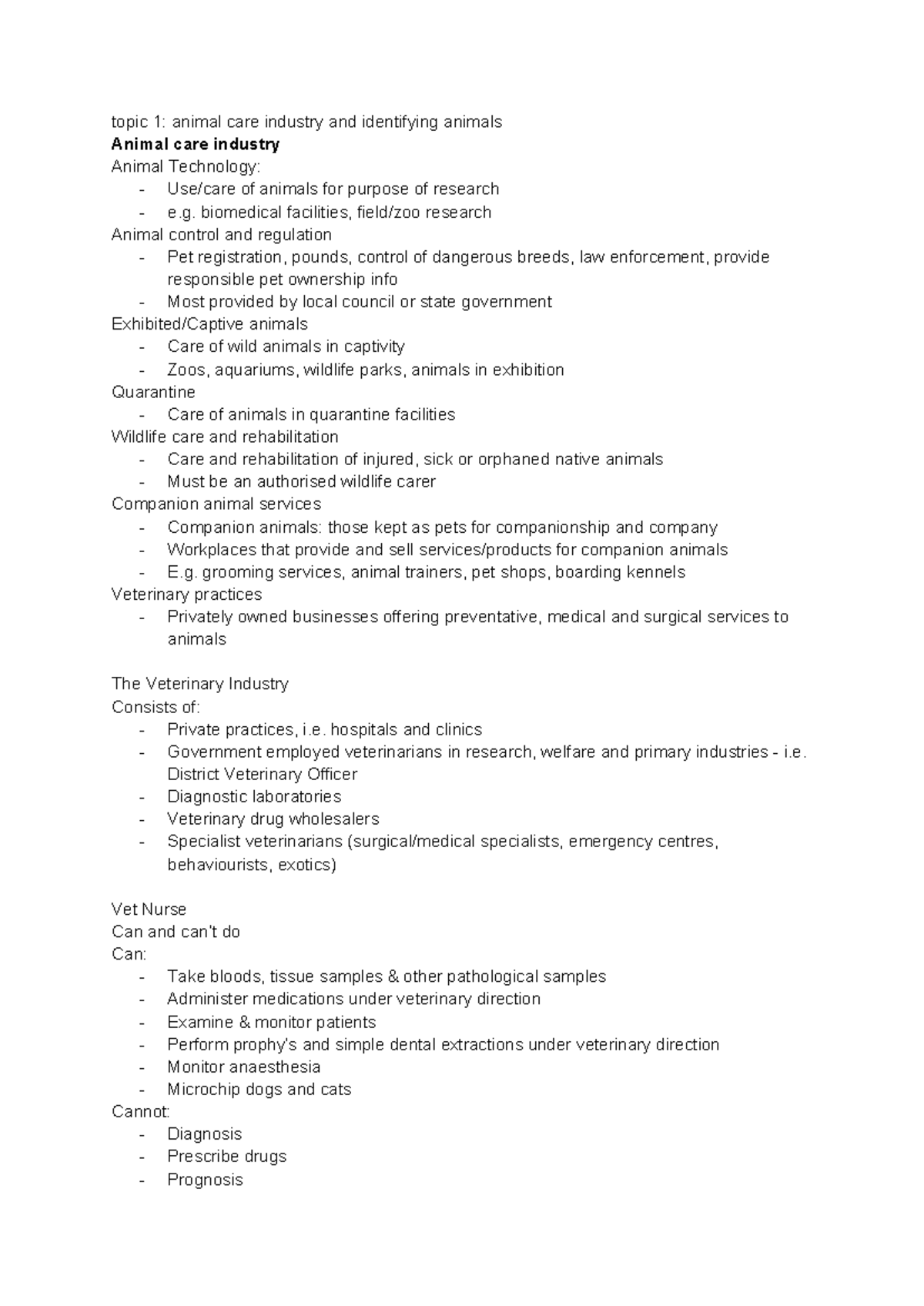 Animal Care Industry Overview and Animal Identification (Topic 1) - Studocu