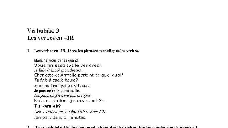 Verbolabo 3: Les verbes en -ir et leur conjugaison - Studocu