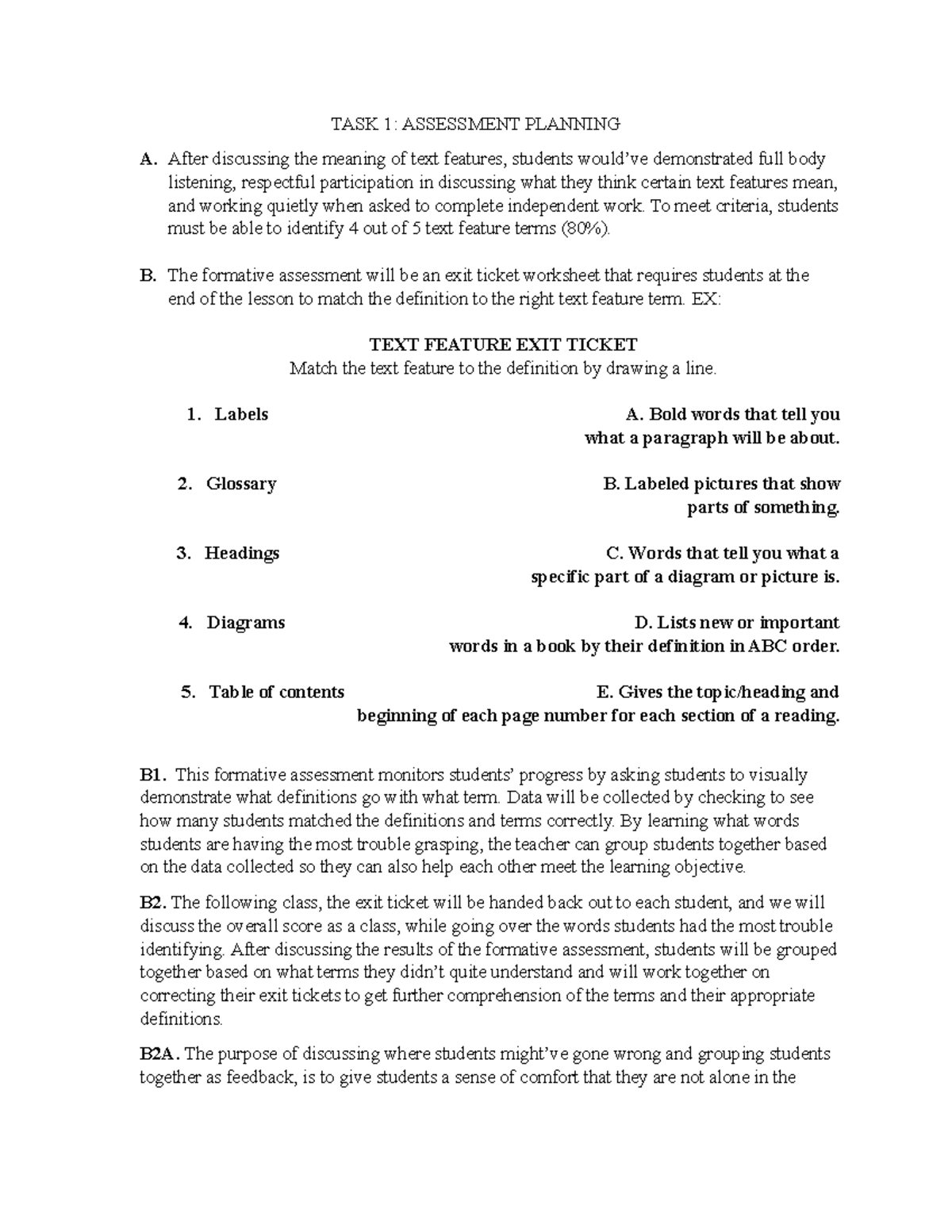 DIM4 TASK 1: Text Features Assessment Planning & Strategies - Studocu