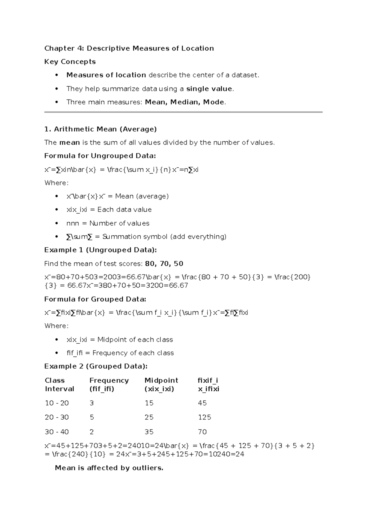 Chapter 4 sttn111 - descriptive measures of location notes - Studocu