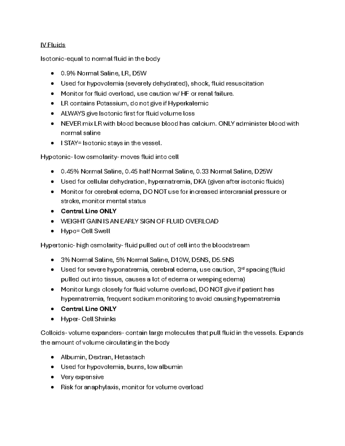 IV Fluids Overview and Administration Guidelines - Studocu