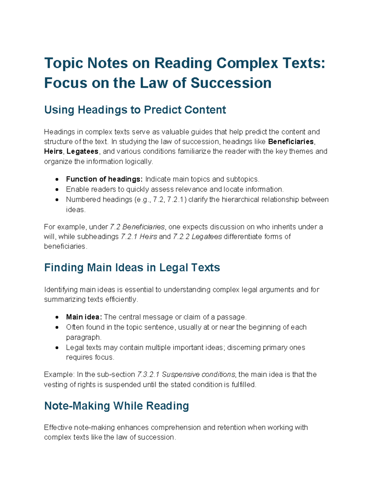 Topic Notes on Reading Complex Texts: Law of Succession - Studocu