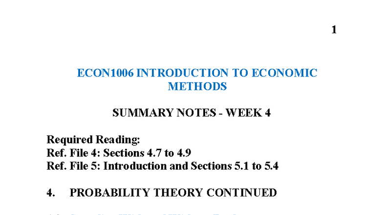 IEM1006 ECONOMIC METHODS SUMMARY NOTES WEEK 4 - Studocu