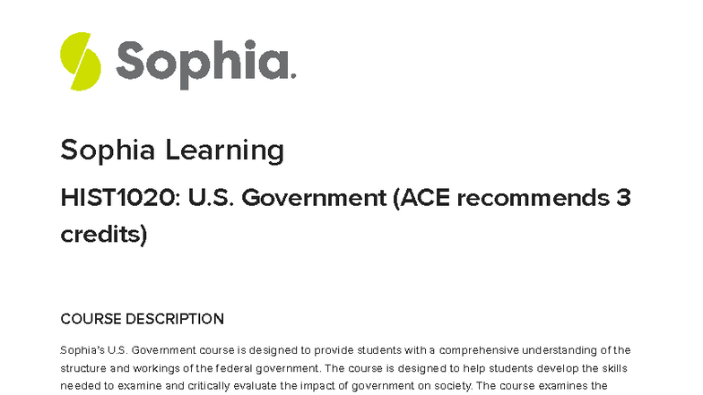 HIST1020: U.S. Government Course Syllabus Overview - Studocu