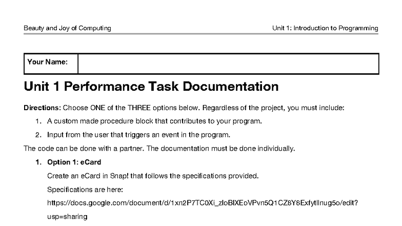 Steven Martin - Unit 1 Performance Task Documentation - Your Name: Unit 1 Performance Task - Studocu