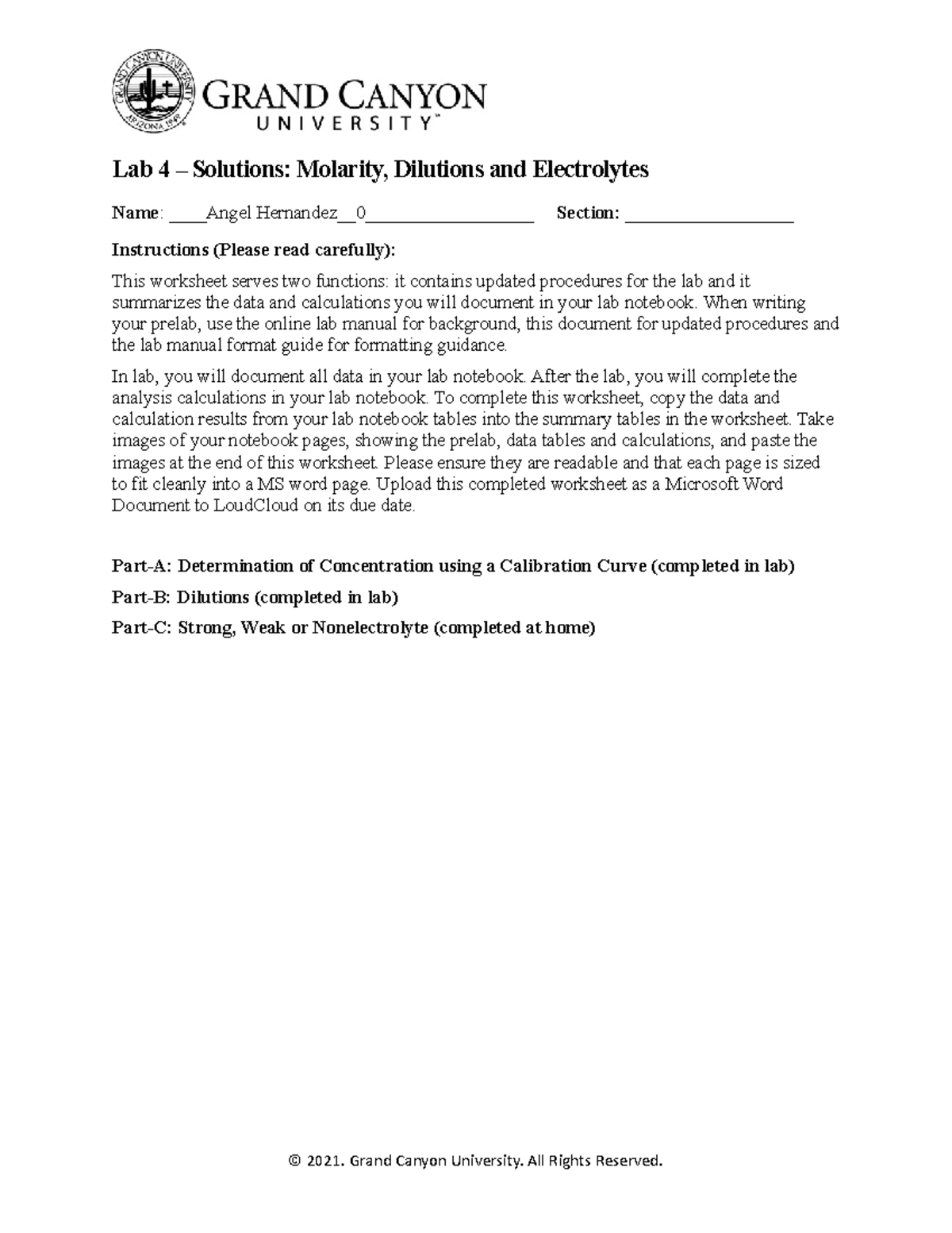 CHM-113L Lab 4 Molarity & Dilutions Worksheet Solutions SP21 - Studocu