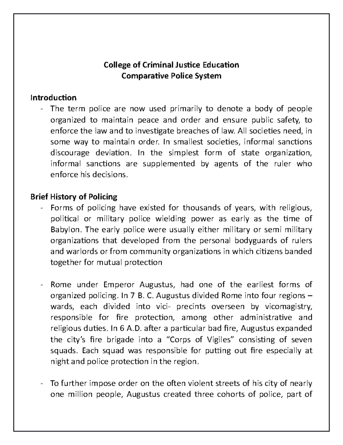 Comparative models in policing - College of Criminal Justice Education ...