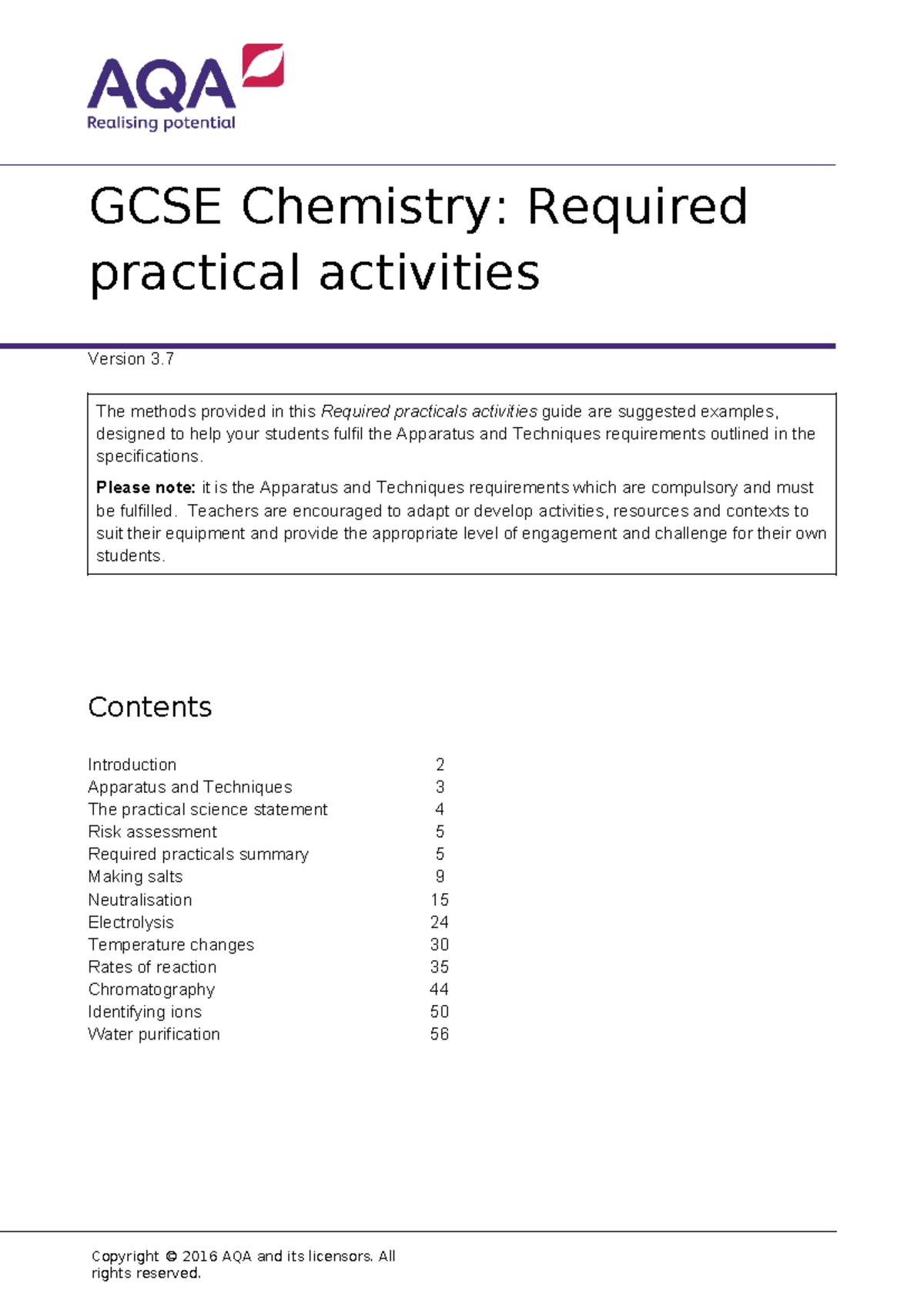 AQA-8462: GCSE Chemistry Required Practical Activities Guide - Studocu