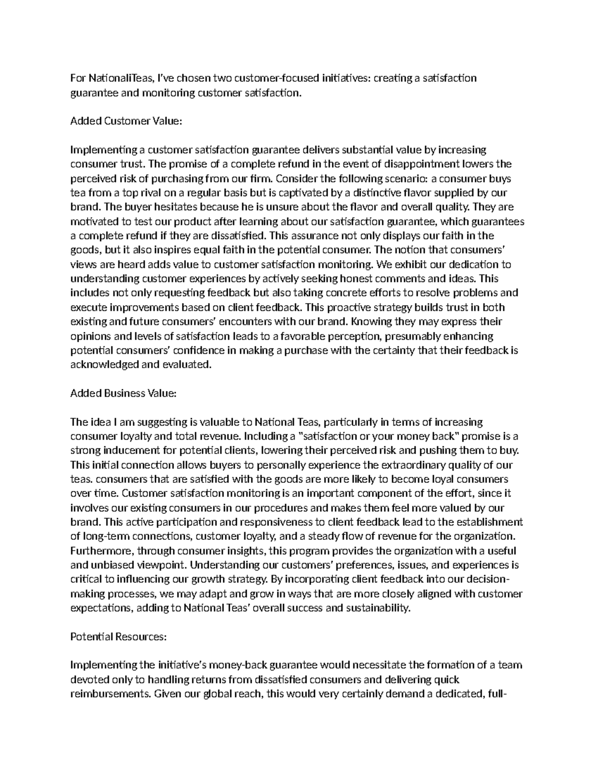 6-3 - module 6 assignment - For NationaliTeas, I've chosen two customer ...
