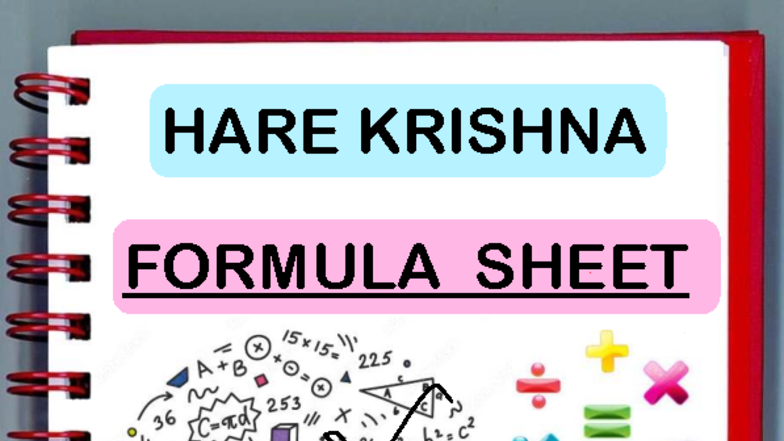 HARE KRISHNA MATH FORMULA SHEET: NCERT & RS AGGARWAL GUIDE - Studocu