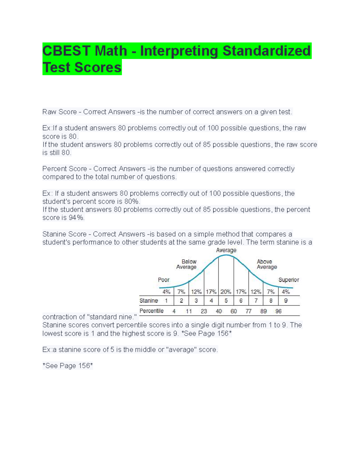 CBEST Math - Interpreting Standardized Test Scores Guide - Studocu