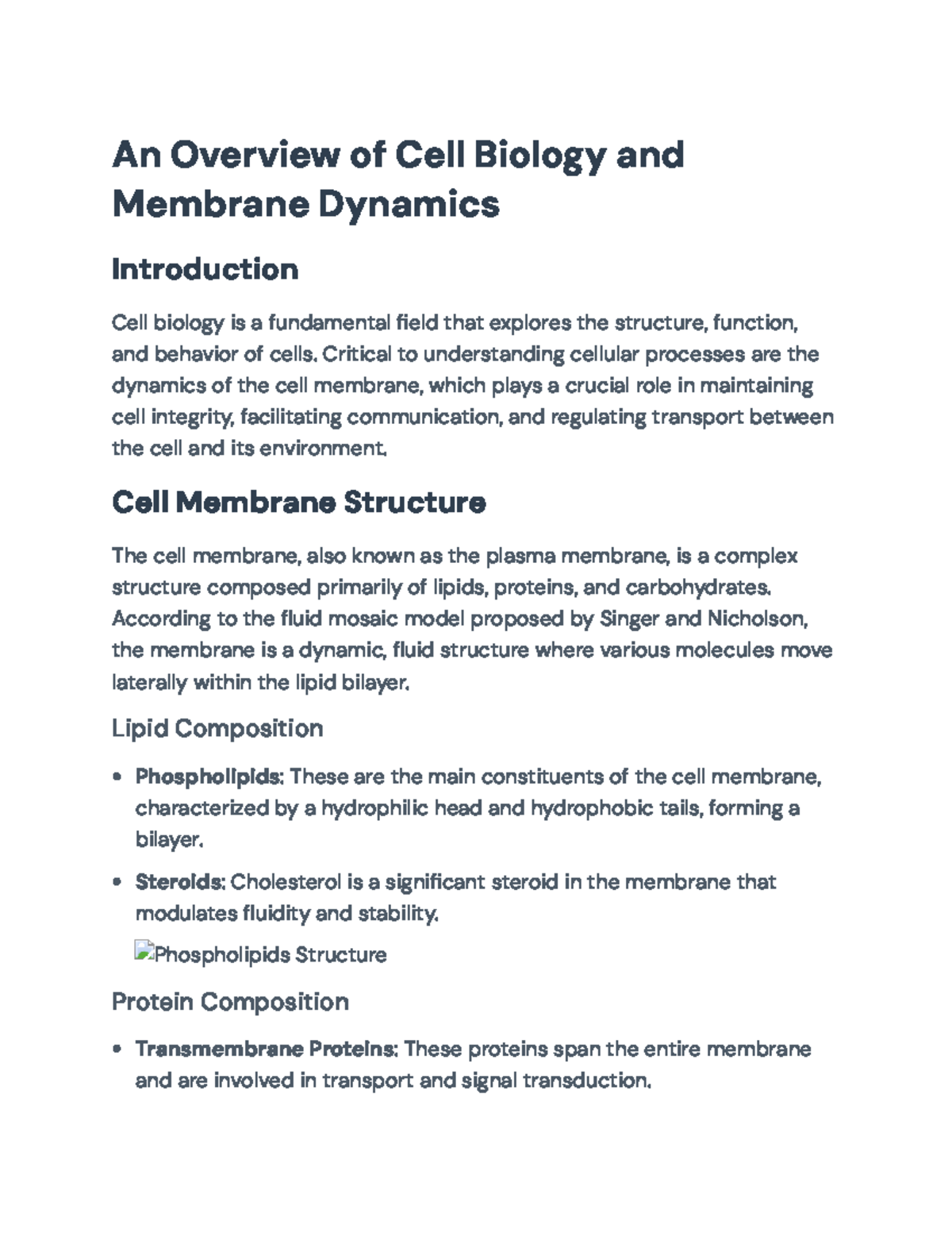 Comprehensive Overview of Cell Biology and Membrane Dynamics - An ...