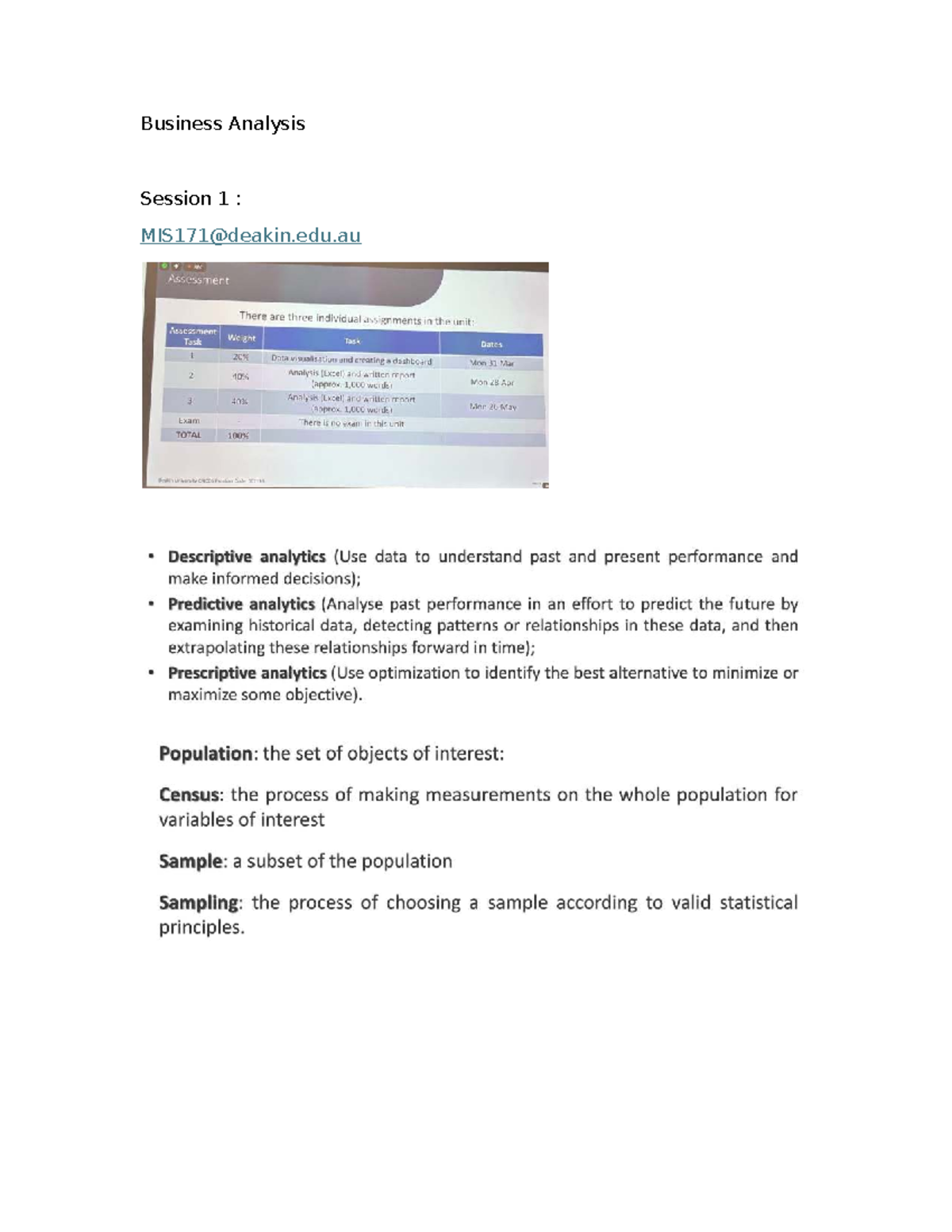 Business Analysis Class Notes: REC Assessment Overview - Studocu