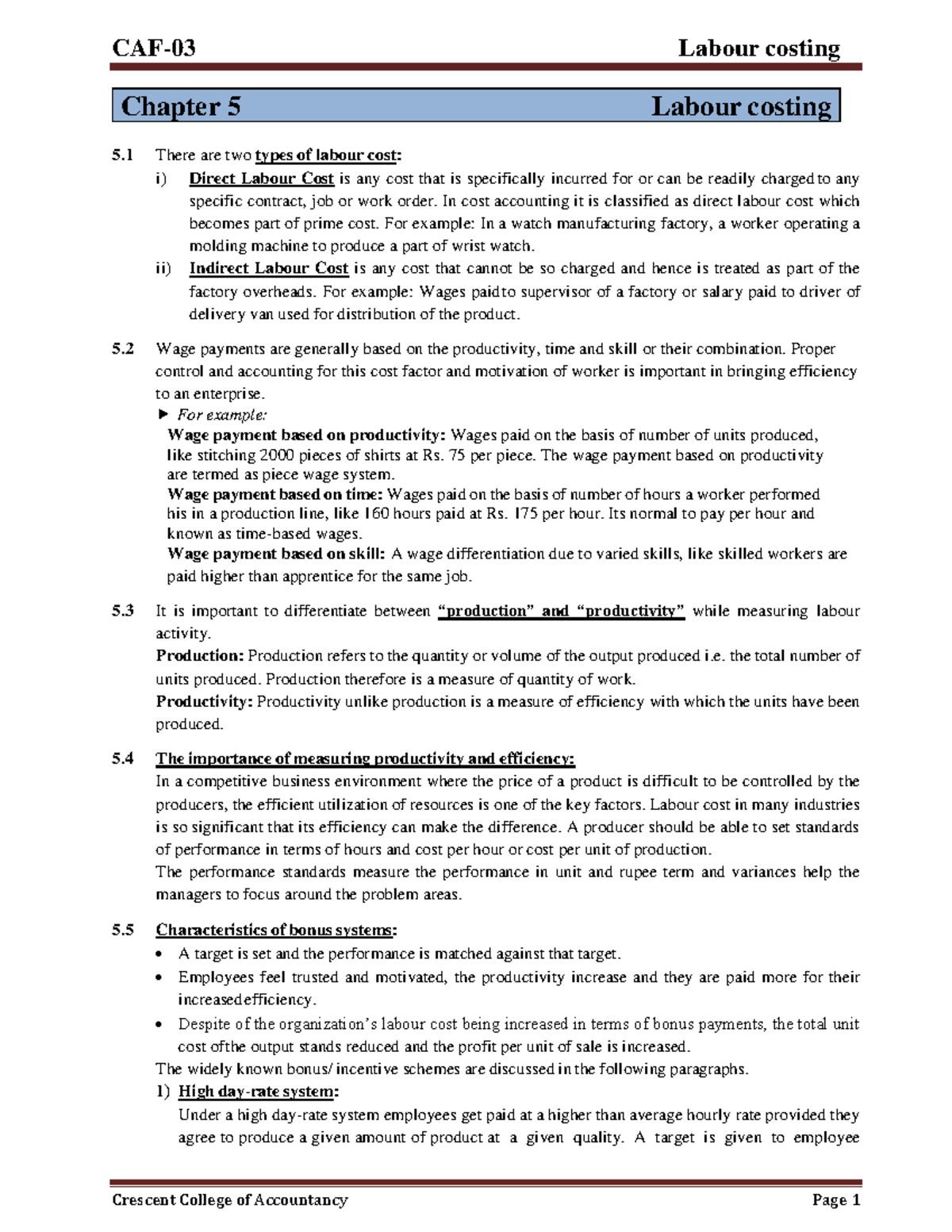 Labour Costing Overview: Key Concepts & Strategies for Efficiency - Studocu