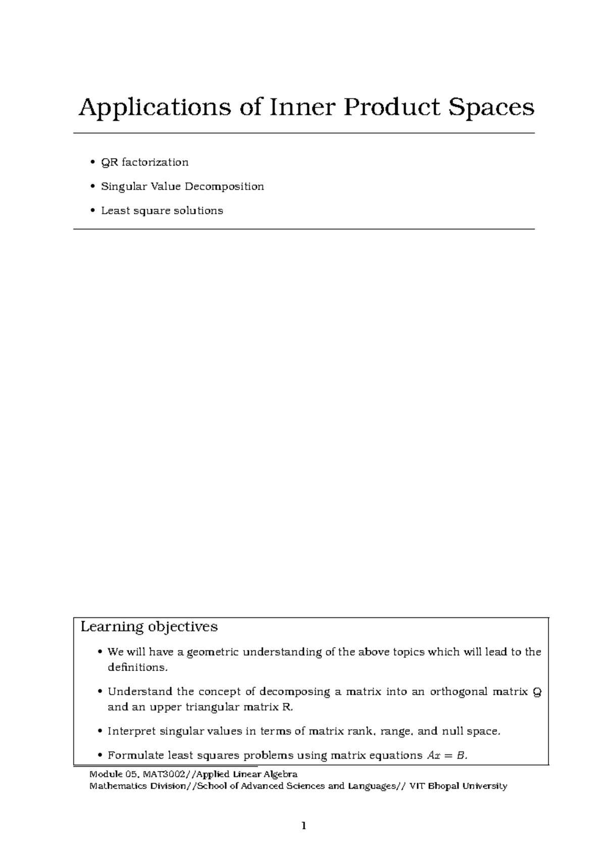 Module 05: Applications of Inner Product Spaces in Linear Algebra - Studocu