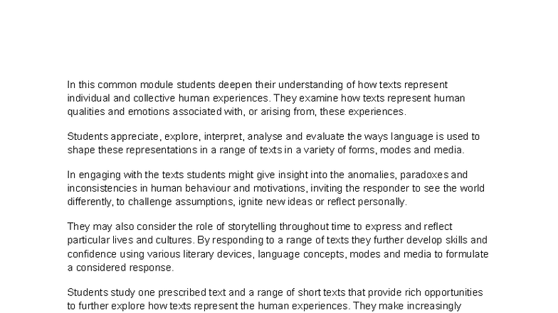 Common Module: Exploring Human Experiences in English Advanced - Studocu