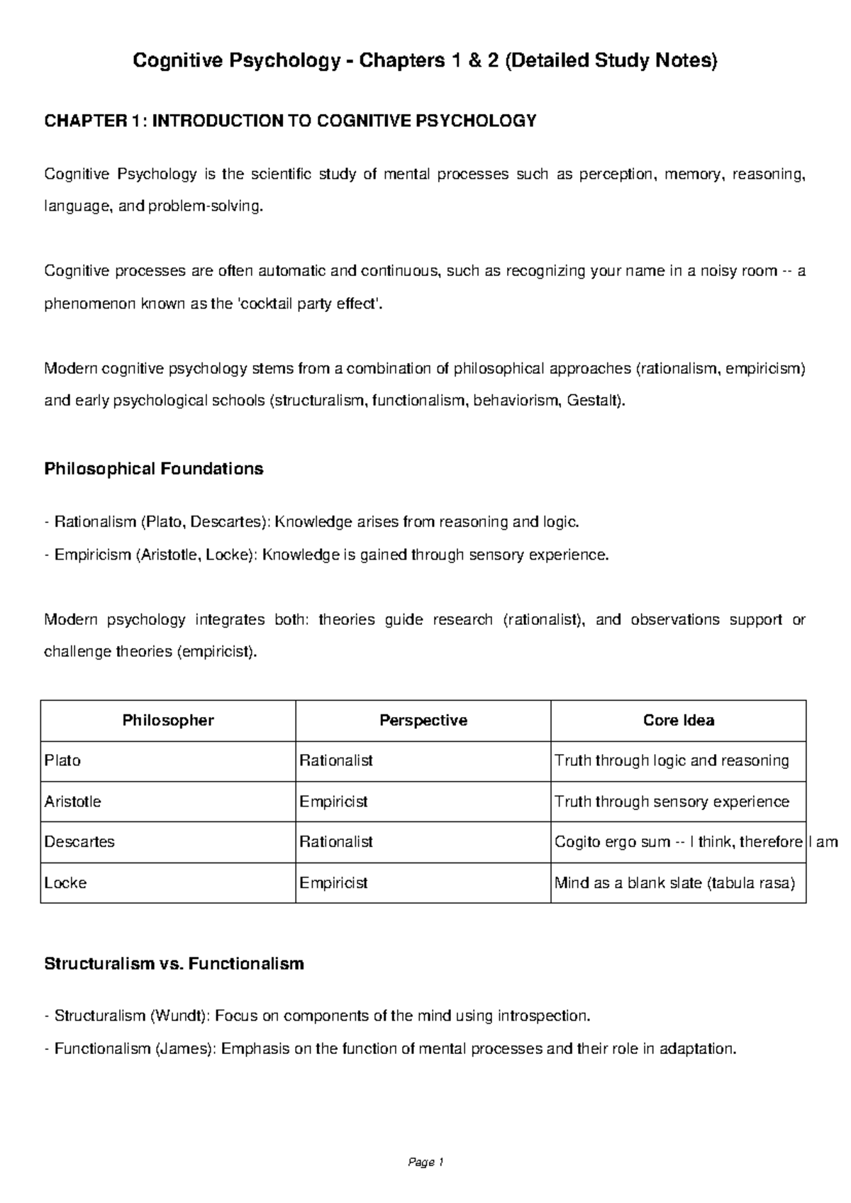 Cognitive Psychology Chapters 1-2: Detailed Study Notes - Studocu