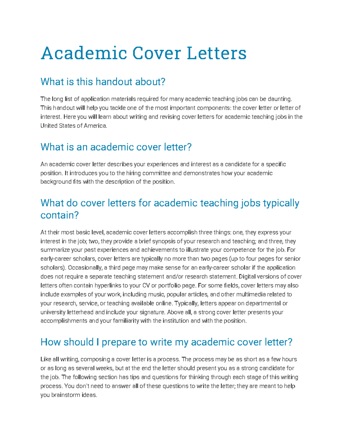 Academic Cover Letters - Academic Cover Letters What is this handout ...