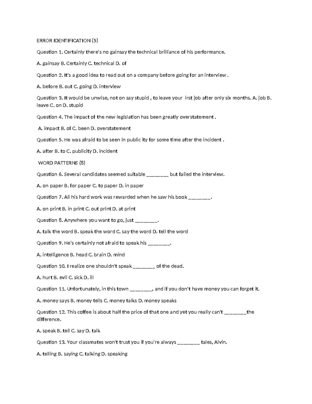 ERROR IDENTIFICATION (5) - Practice Questions and Answers - Studocu