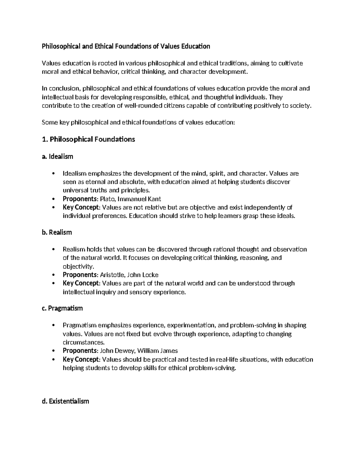 Philosophical Foundations of Values Education: An Ethical Overview - Studocu