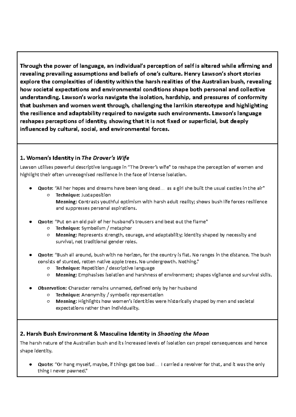 HSC - Study Notes on Identity in Lawson's Short Stories - Studocu