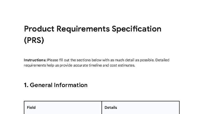PRS Template for Main Client: Detailed Product Requirements Guide - Studocu