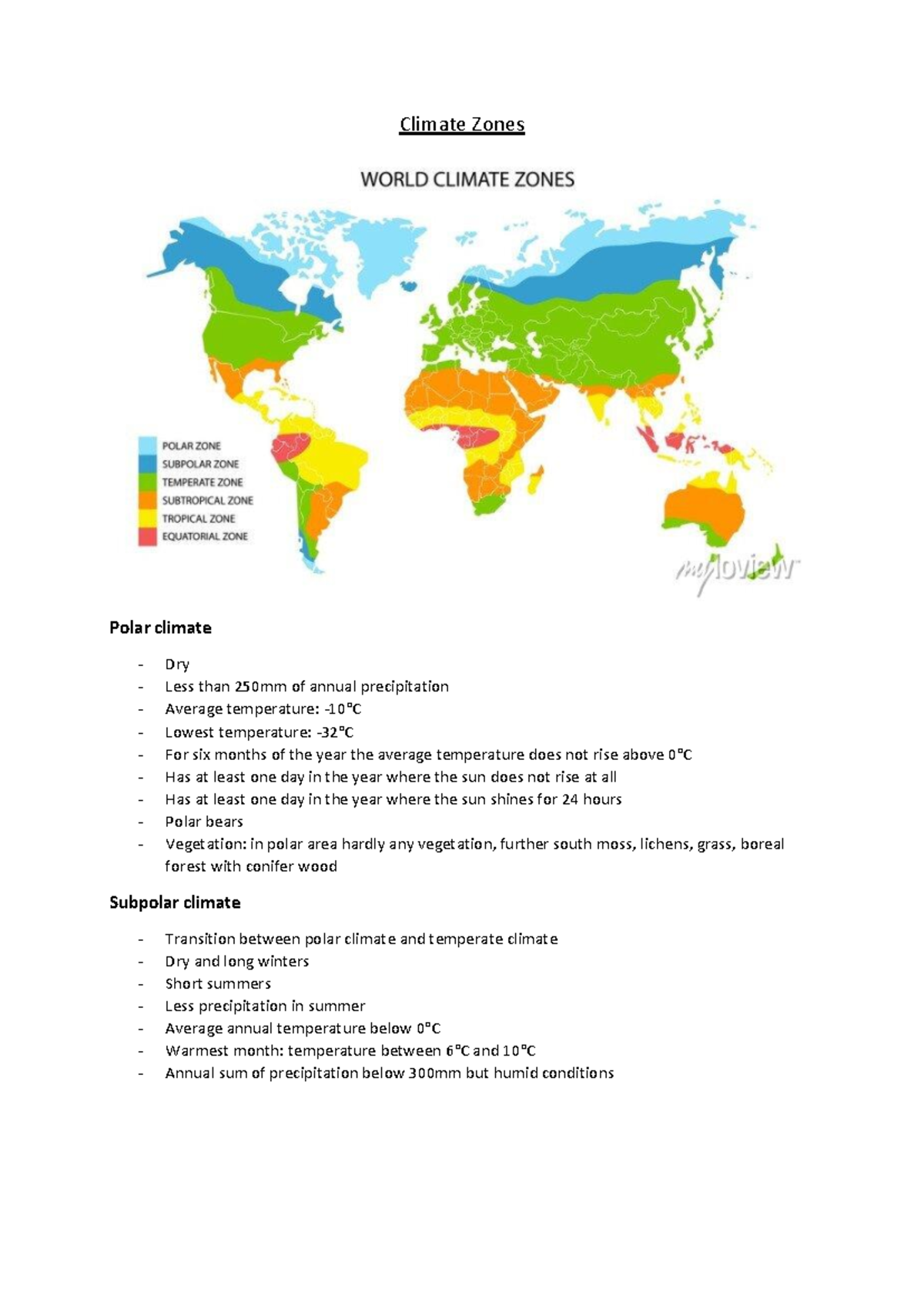 Climate Zones x vocabulary - Climate Zones Polar climate Dry Less than ...
