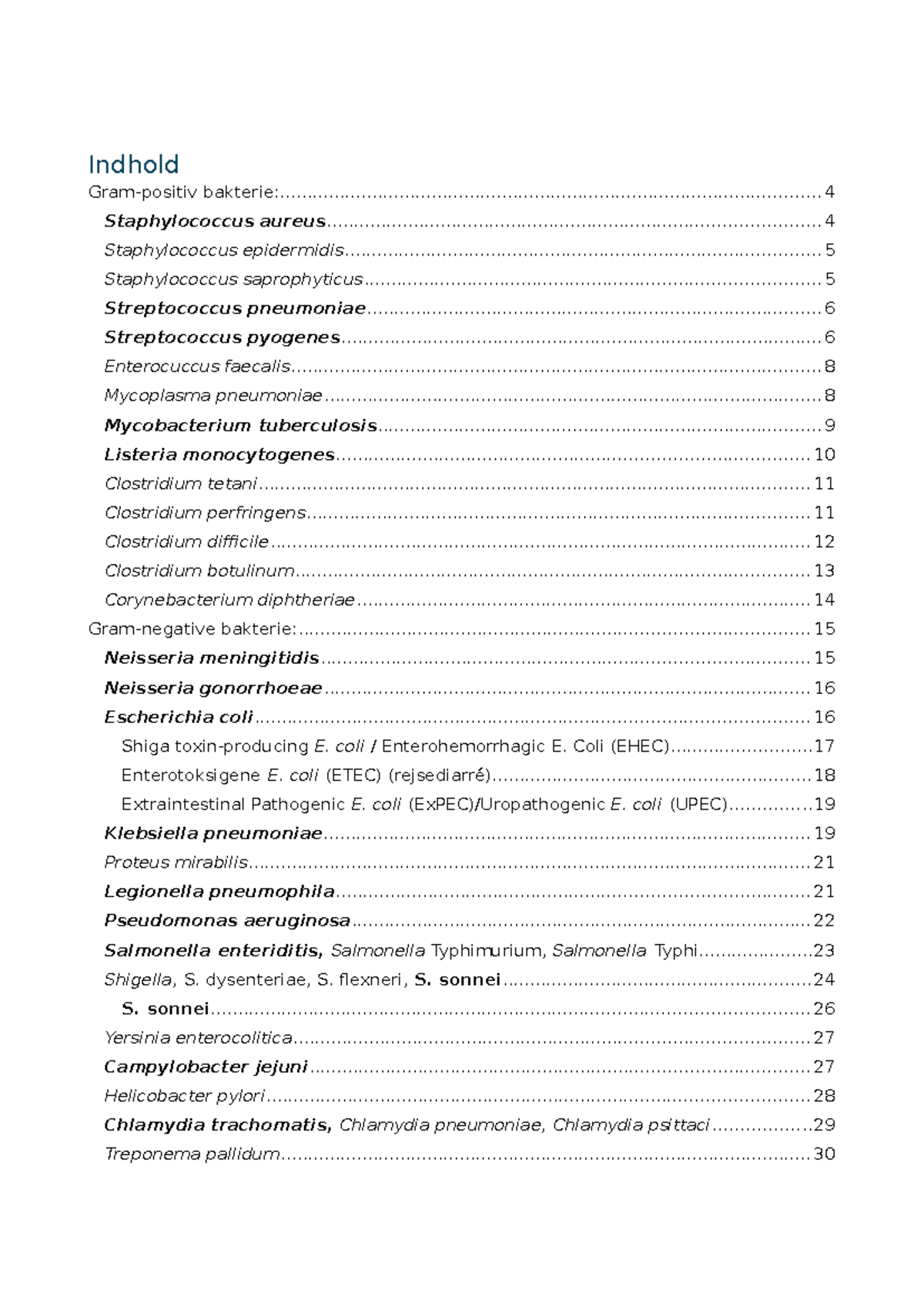 Mikrobiologi oversigt patogener - Indhold Gram-positiv - Studocu