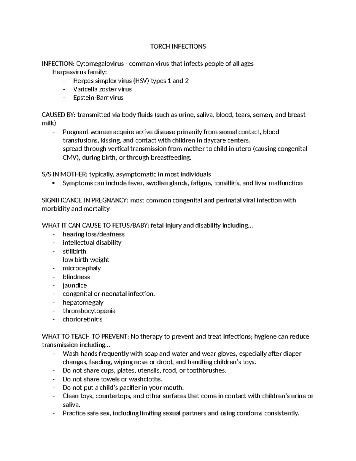 Torch Infections - Lab notes - TORCH INFECTIONS INFECTION ...
