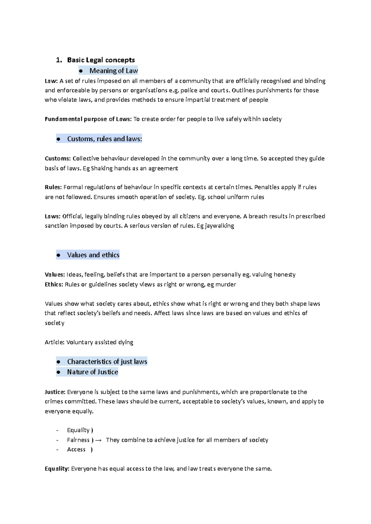 Legal Studies Prelim Notes: Understanding Basic Legal Concepts - Studocu
