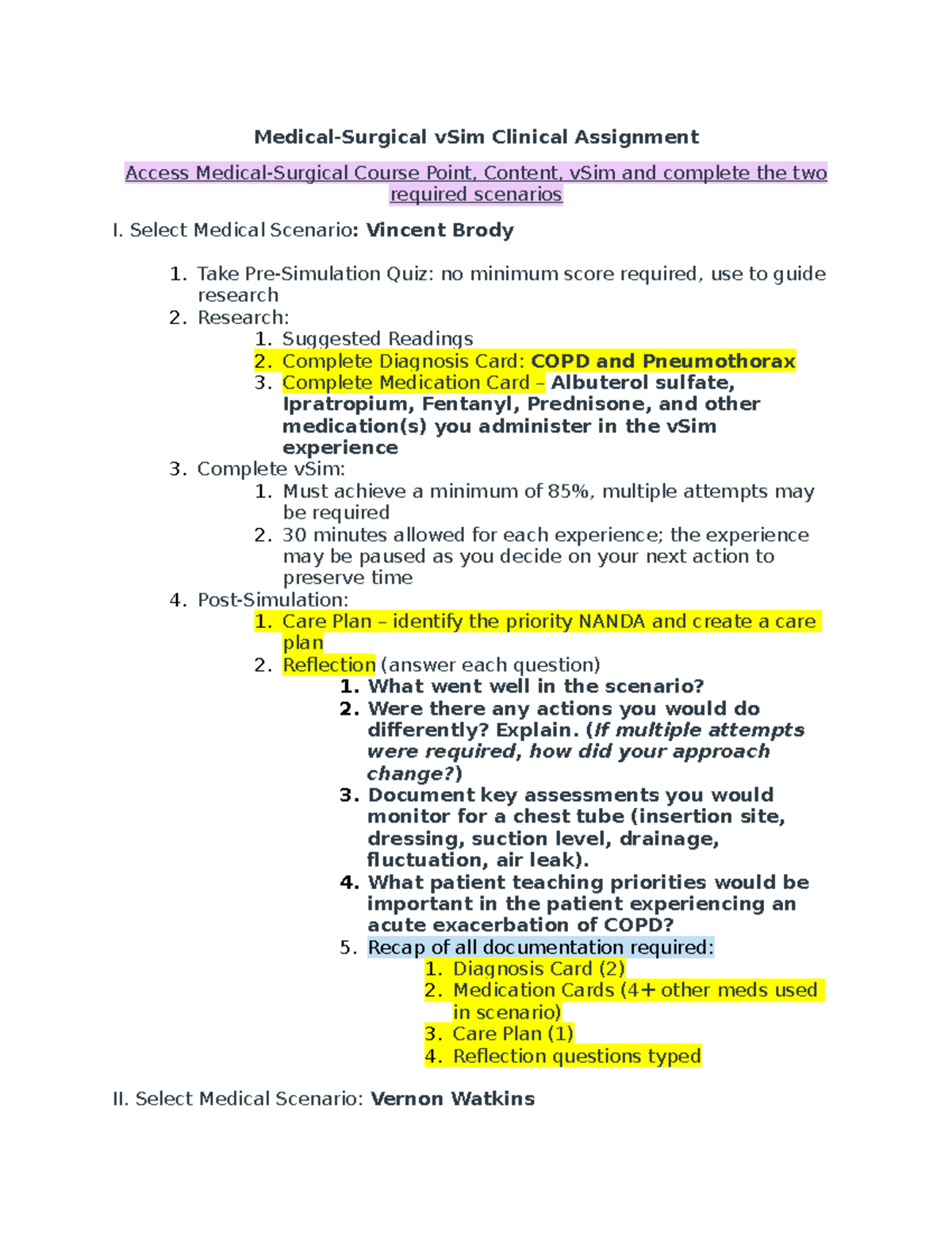 MED-SURG VSIM Vincent Brody Watkins 01182023 - Medical-Surgical vSim ...