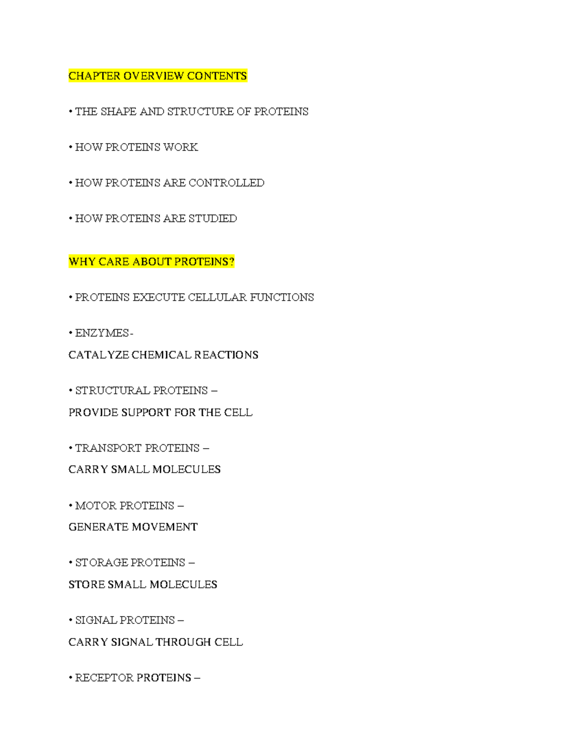 Cell Biology Chapter 4, Protein Structure AND Function - CHAPTER OVERVIEW CONTENTS • THE SHAPE ...
