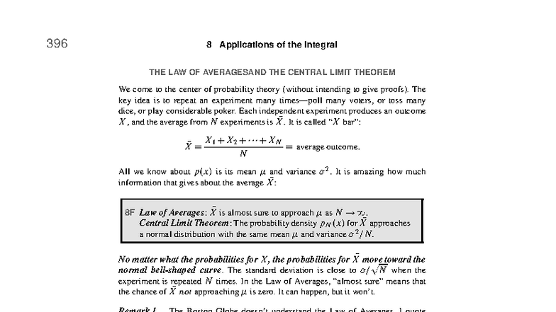 396 8 Calculus Notes Summary: Law of Averages & Central Limit Theorem ...