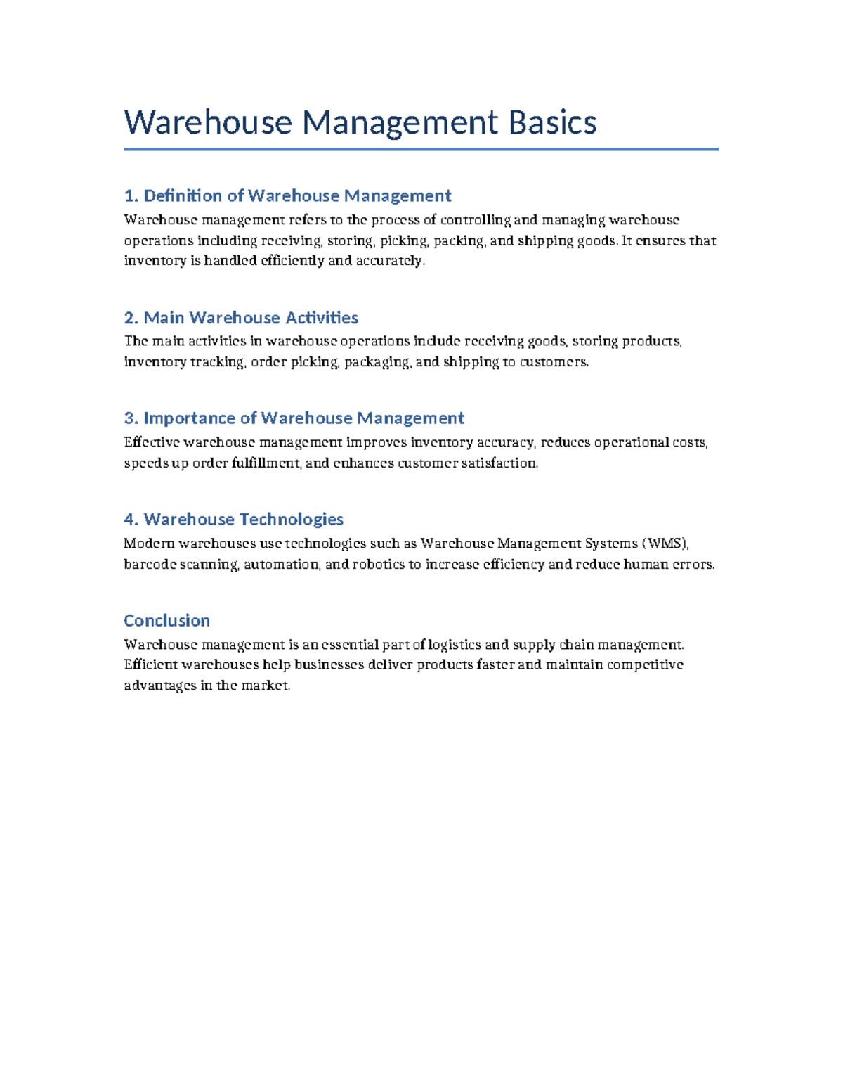 Warehouse Management Basics: Key Concepts and Technologies - Studocu