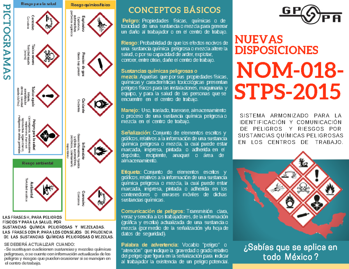 NOM-018-STPS-2015 tríptico - NOM-018- STPS- NUEVAS DISPOSICIONES PICTOGRAMAS Peligro ...