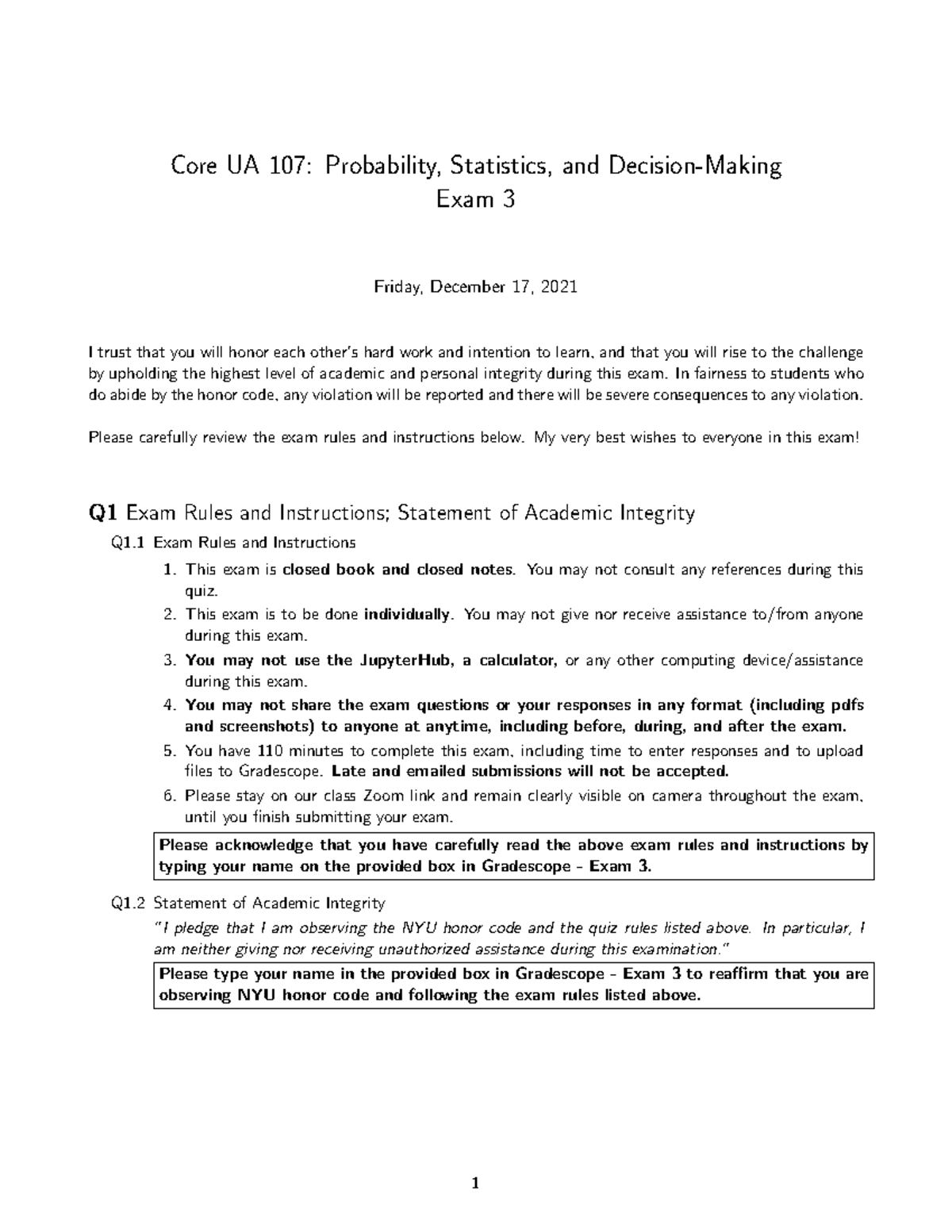 Core UA 107: Probability & Statistics - Final Exam Guidelines - Studocu