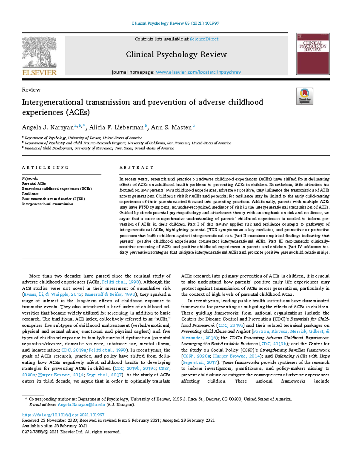 Intergenerational Dynamics of Adverse Childhood Experiences (ACEs ...