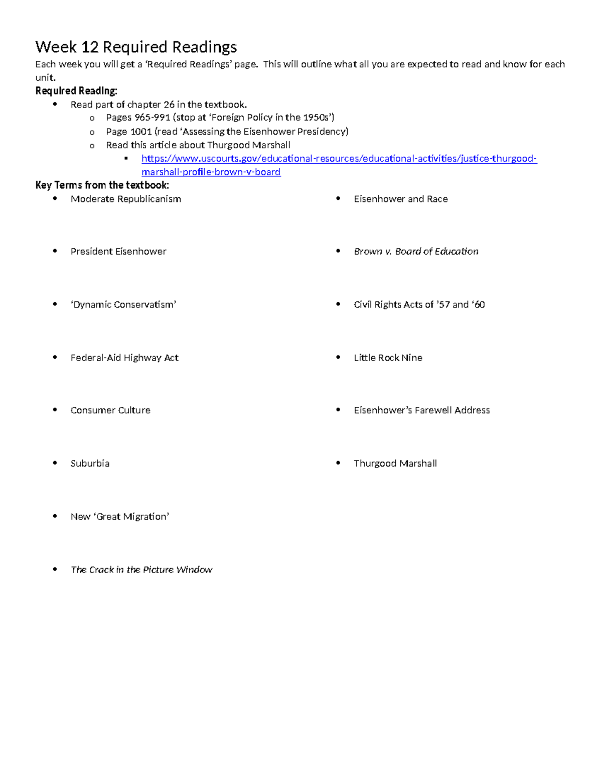 Week 12 Required Reading - Week 12 Required Readings Each week you will ...