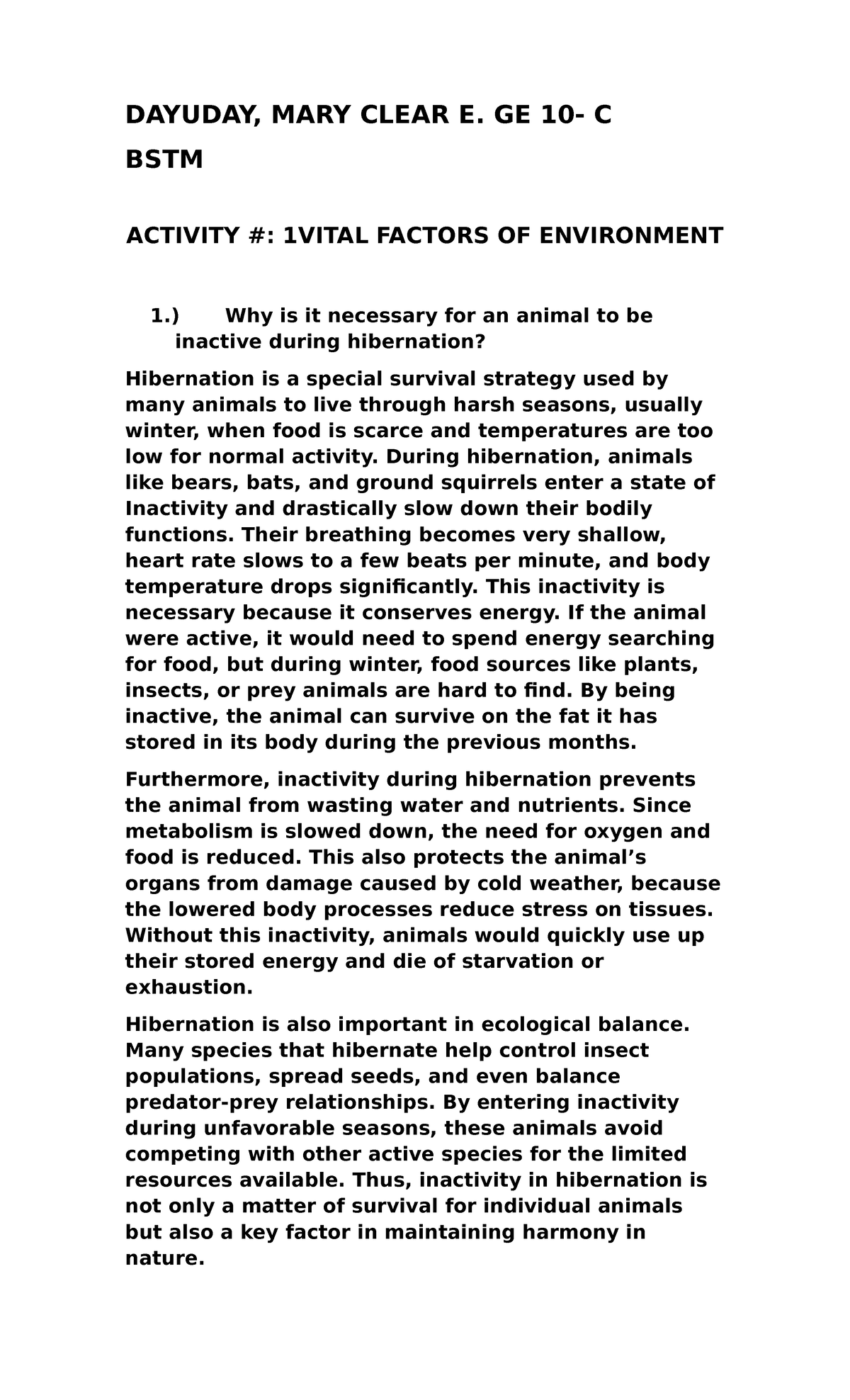 GE10 - Activity on Vital Factors of Environment and Wildlife ...
