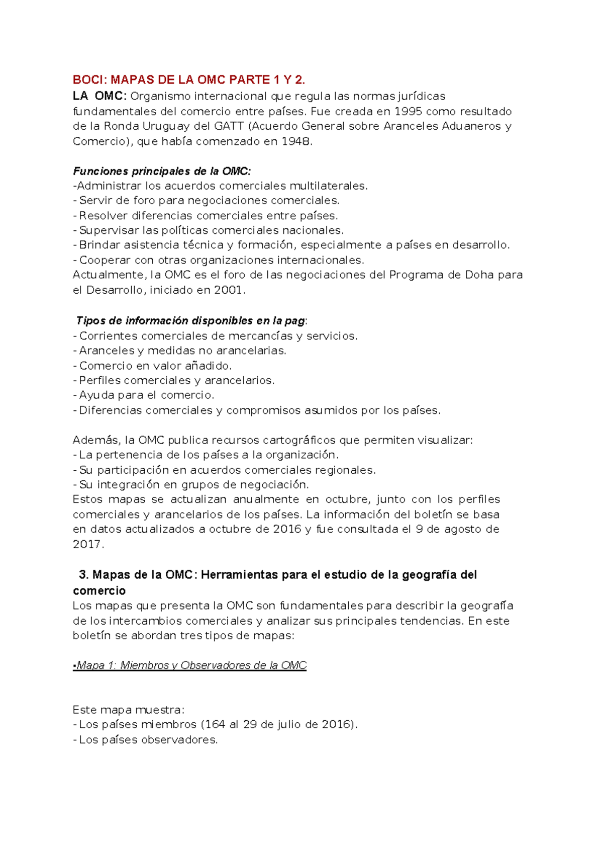 BOCI: Mapas de la OMC - Resumen de la Geografía del Comercio - Studocu