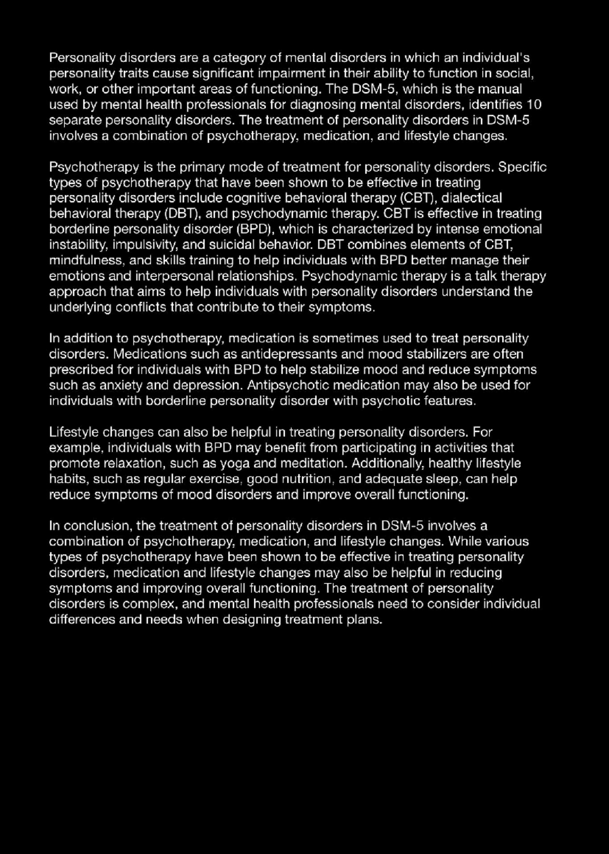 Treatment of the Personality Disorders - An Essay - PSY4034 - Studocu