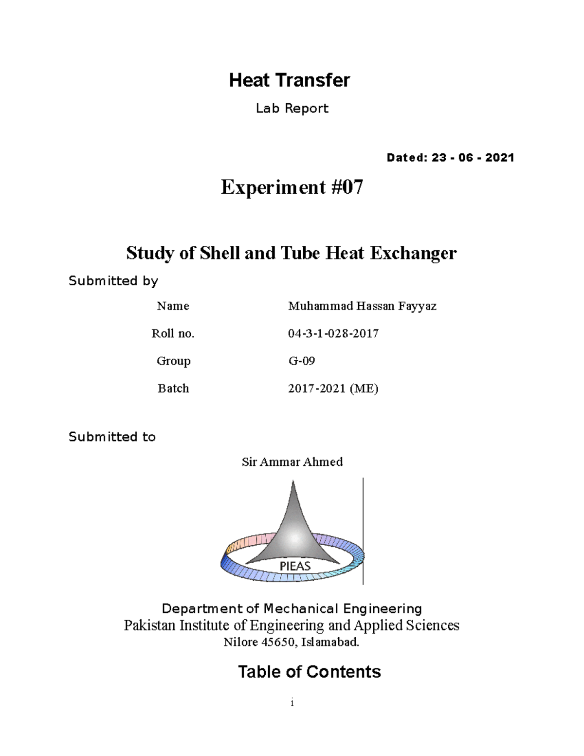 Shell and Tube Heat Exchanger Lab Report (ME 2017-2021) - Studocu