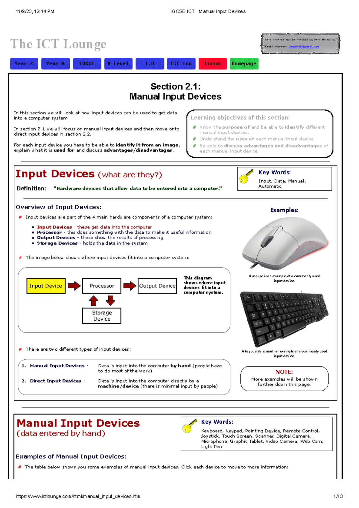 Igcse ICT - Understanding Manual Input Devices for Data Entry - Studocu