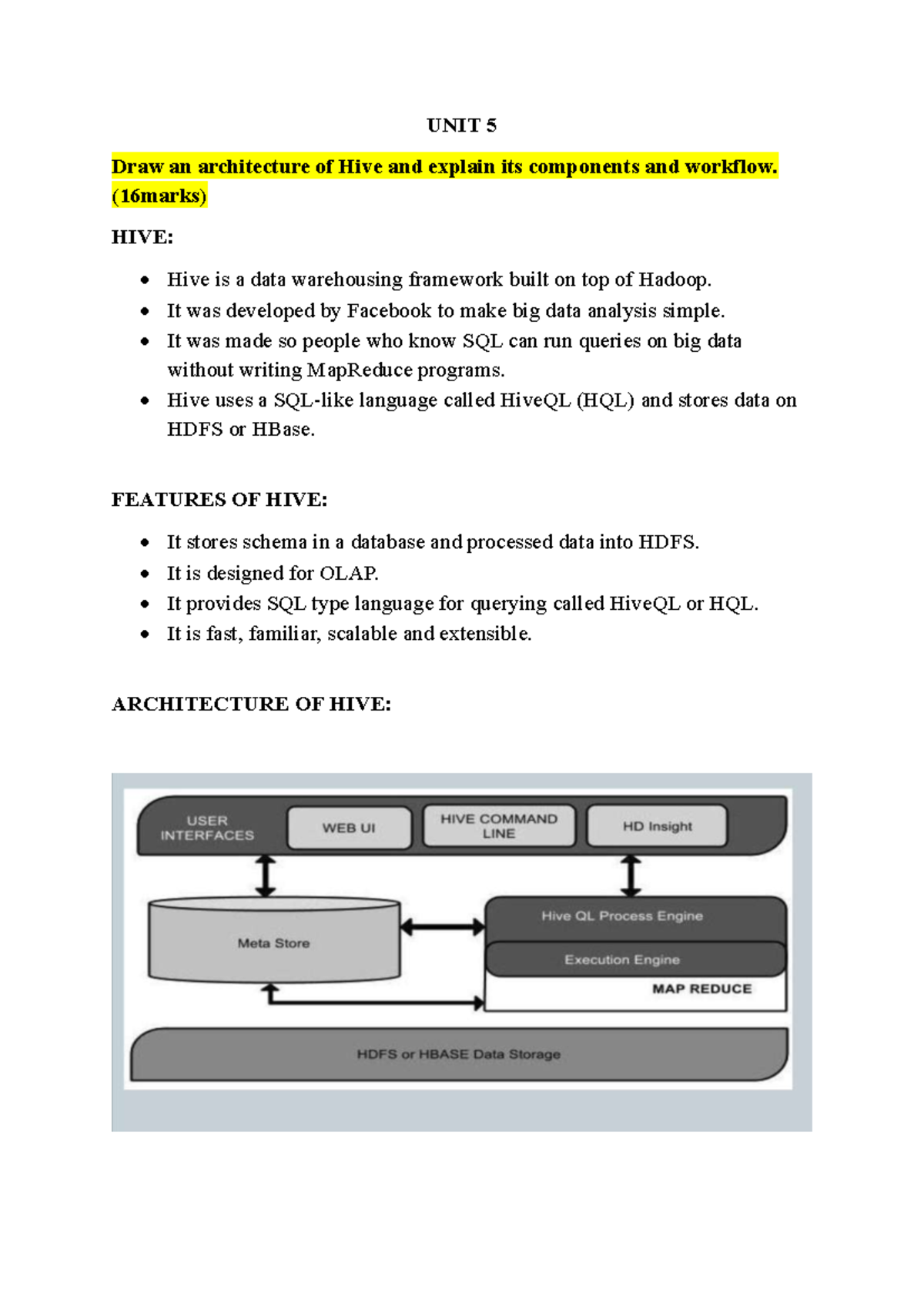 BDA-5 HIVE: Architecture, Components, and Workflow Explained - Studocu