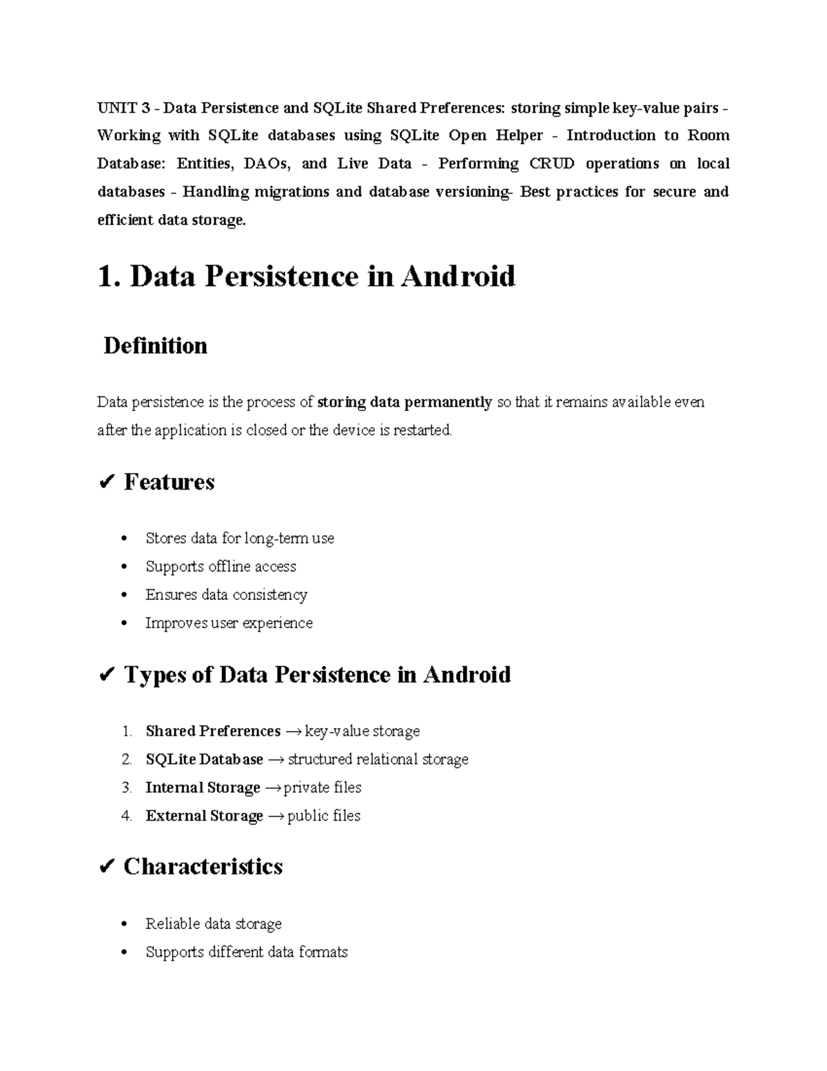 MAD UNIT 3&4 - Data Persistence, SQLite, and Room Database Insights ...