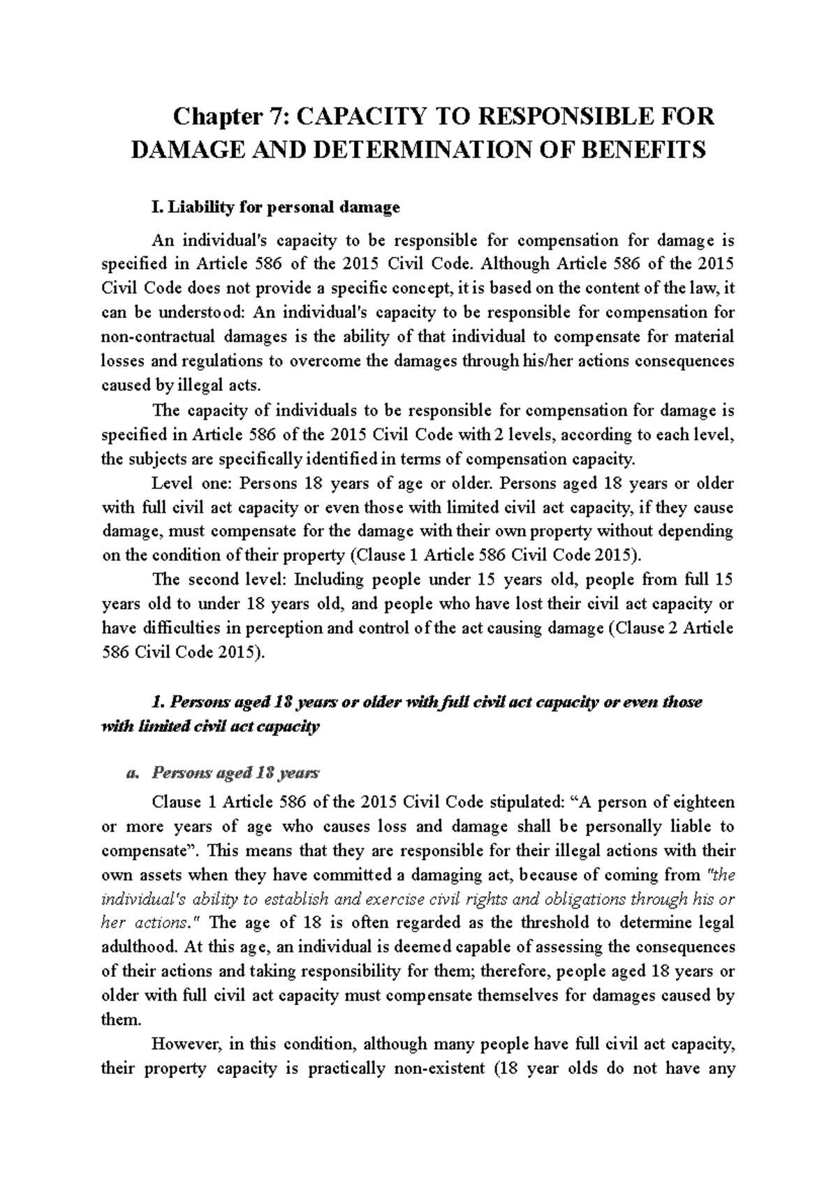 Chapter 7: Liability for Damage and Compensation Under Civil Code 2015 ...