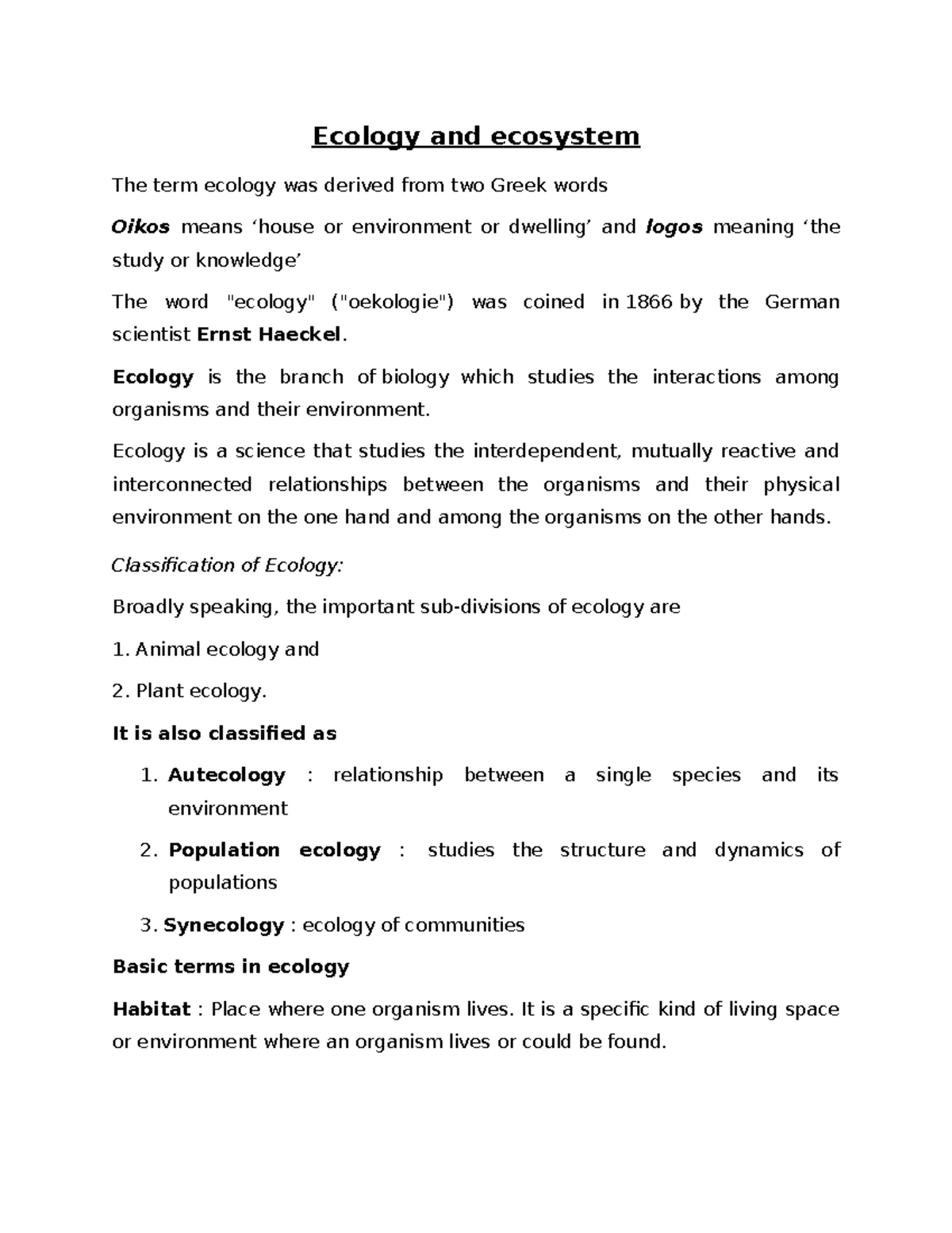 Ecology Notes: Understanding Ecosystems and Their Functions - Studocu