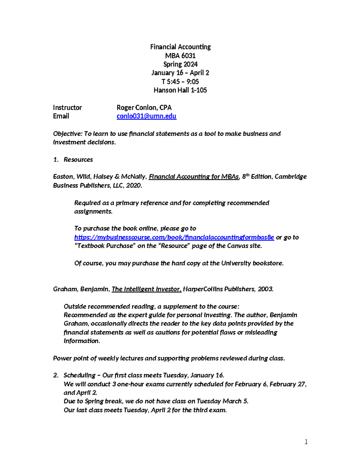 Financial Accounting Syllabus - MBA 6031 Spring 2024 Outline - Studocu