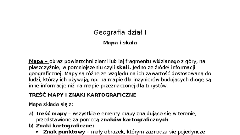 Geografia Dział I - Mapa i Skala w Kontekście Polski - Studocu