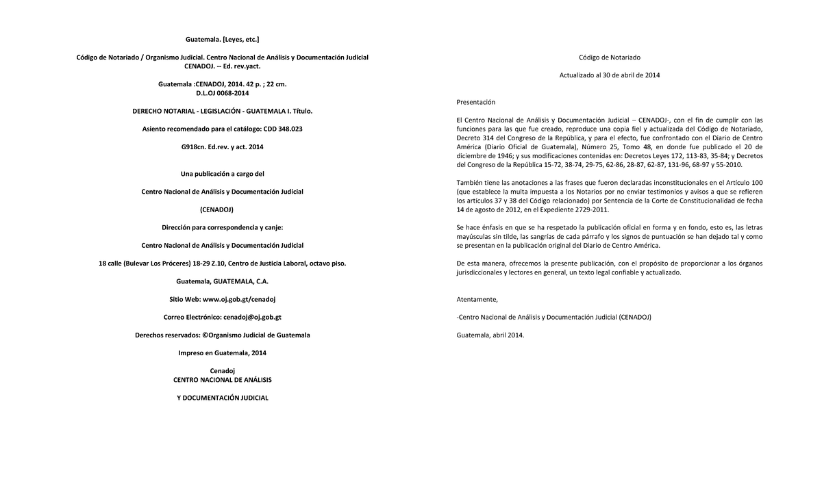 Código de Notariado Actualizado - Decreto 314 de Guatemala 2014 - Studocu